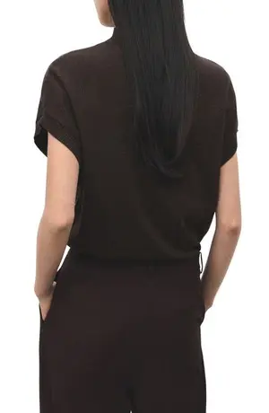 Mango Metallic Mock Neck Short Sleeve Sweater - Chocolate