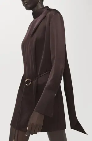 Mango Long Sleeve Satin Dress