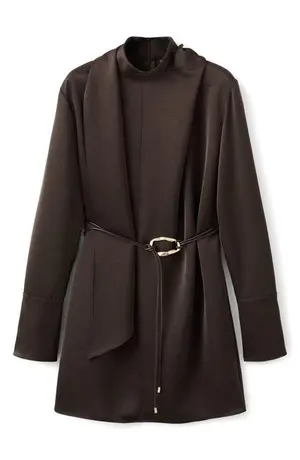 Mango Long Sleeve Satin Dress