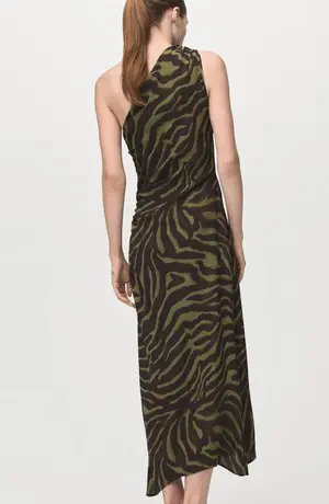 Mango Printed One-shoulder Midi Dress