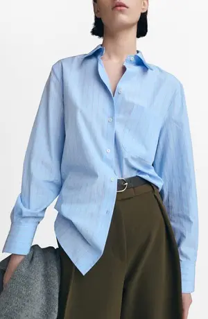 Mango Striped Poplin Button-up Shirt - Blue