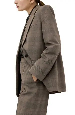 Mango Check Print One-button Blazer