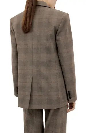Mango Check Print One-button Blazer