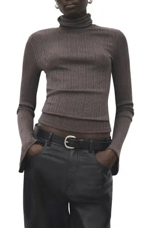 Mango Turtleneck Flare Sleeve Rib Sweater