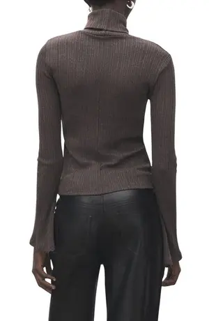 Mango Turtleneck Flare Sleeve Rib Sweater
