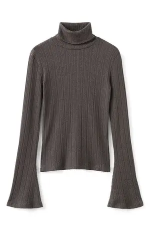 Mango Turtleneck Flare Sleeve Rib Sweater