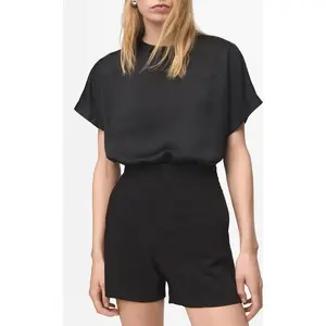 Mango Crop Satin T-shirt - Black