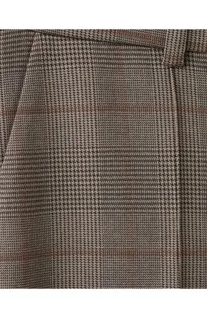 Mango High Rise Straight Leg Check Pants - Brown