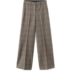 Mango High Rise Straight Leg Check Pants