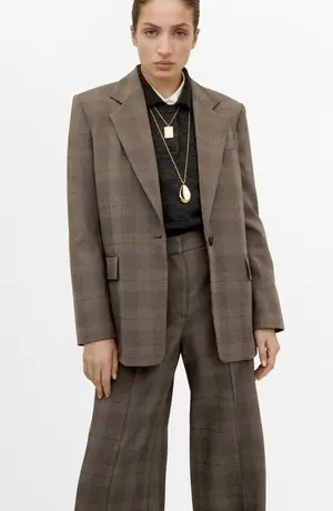 Mango High Rise Straight Leg Check Pants