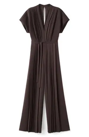 Mango Pleated Tie Belt Jumpsuit - Brown