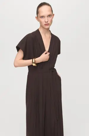 Mango Pleated Tie Belt Jumpsuit