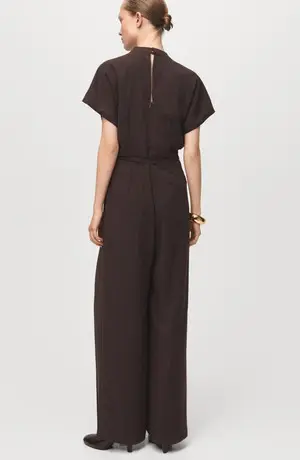Mango Pleated Tie Belt Jumpsuit