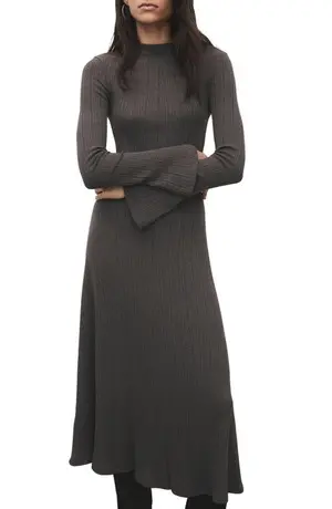 Mango Long Sleeve Ribbed Midi Dress