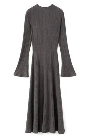 Mango Long Sleeve Ribbed Midi Dress