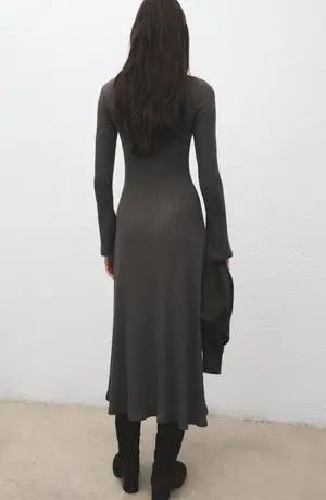 Mango Long Sleeve Ribbed Midi Dress
