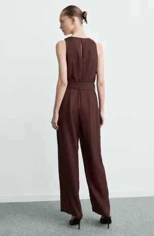 Mango Sleeveless Belted Jumpsuit