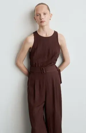 Mango Sleeveless Belted Jumpsuit