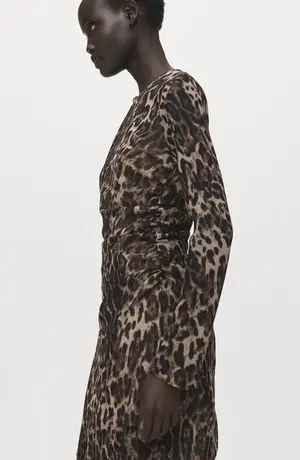 Mango Leopard Print Draped Mini Dress