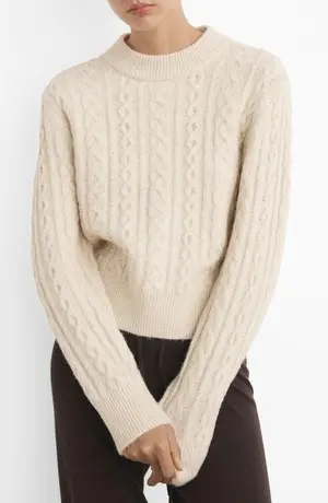 Mango Cable Knit Crewneck Sweater - Ecru