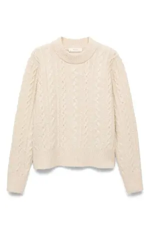 Mango Cable Knit Crewneck Sweater - Ecru