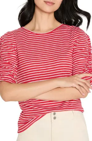 NIC+ZOE Striped Ruched Sleeve Top