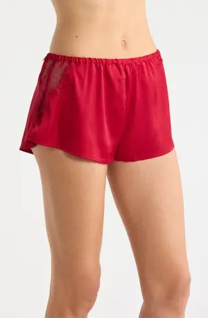 ETAM Eyelash Lace Trim Satin Shorts - Red