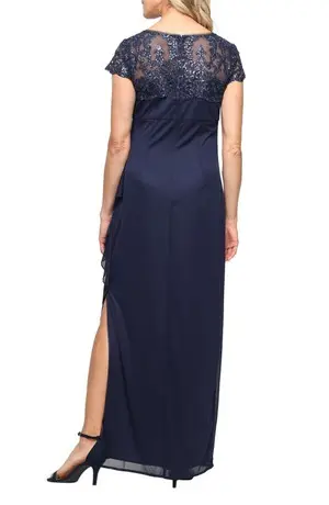 Alex Evenings Sequin Mesh Satin Gown