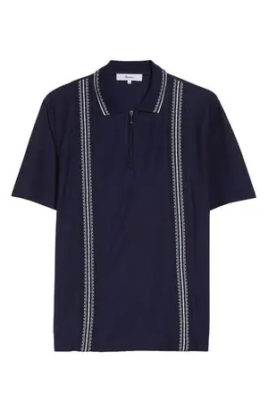 PALMES Stripe Jacquard Trim Zip Polo