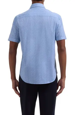 Bugatchi Miles Ooohcotton® Medallion Print Short Sleeve Button-up Shirt - Air Blue