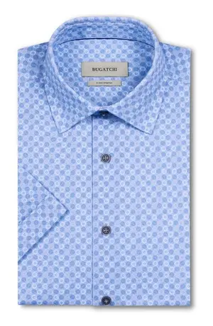 Bugatchi Miles Ooohcotton® Medallion Print Short Sleeve Button-up Shirt - Air Blue