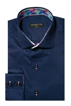 MASUTTO Monaco Solid Button-up Long Sleeve Shirt - Blue