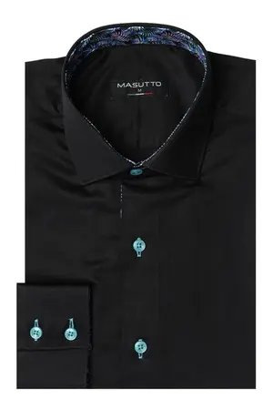MASUTTO Aria Solid Button-up Long Sleeve Shirt - Black