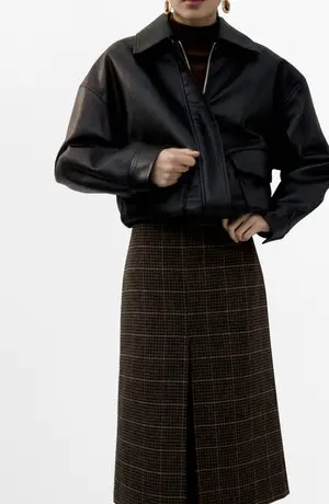 Mango Check Pleat Front Midi Skirt