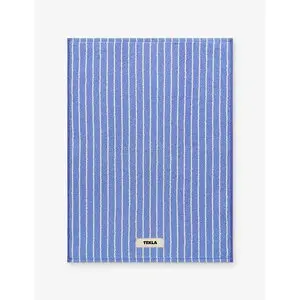 TEKLA Striped Cotton Bath Mat 70cm X 50cm - Clear Blue Stripes