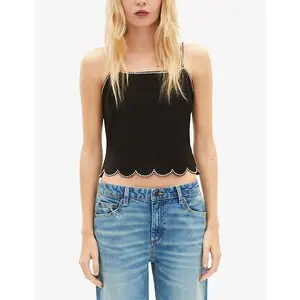 The Kooples Embellished Scalloped-hem Woven Cami Top