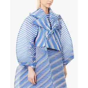 Issey Miyake Striped Double-breasted Knitted Jacket