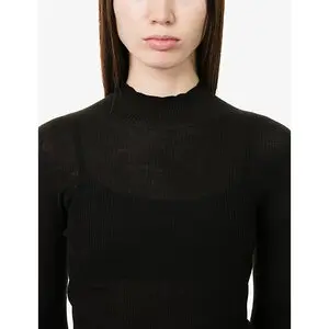 Rick Owens Mock-neck Ribbed Wool Top - Black