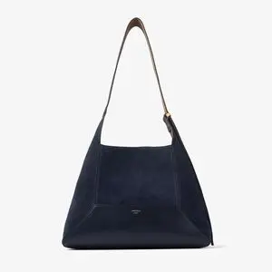 Midnight Blue Leather Tote Bags with Detachable Shoulder Strap