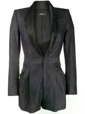 Dsquared2 Satin Lapel Denim Playsuit - Blue