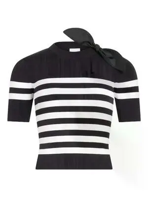 PATOU Striped Knitted T-shirt With Bow Detail - Black