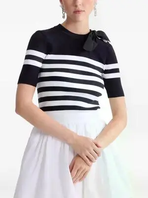 PATOU Striped Knitted T-shirt With Bow Detail - Black