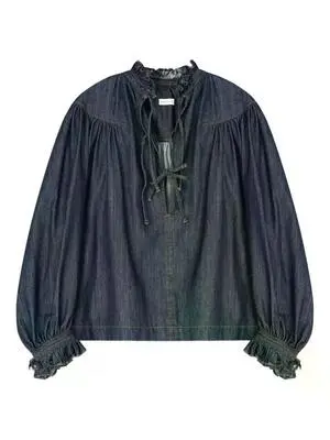 Dries Van Noten Ruffled Denim Shirt - Blue