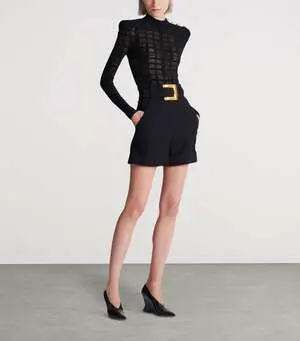 Balmain Grain De Poudre Belted Shorts