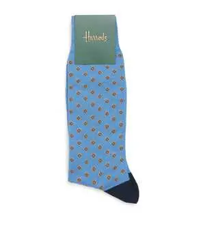Harrods Cotton-blend Diamond Pattern Socks - Blue