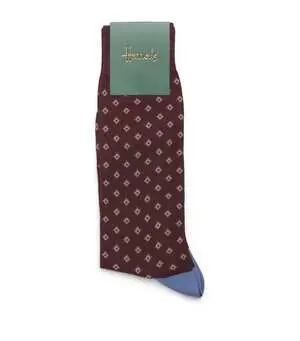 Harrods Diamond Pattern Cotton-blend Socks - Burgundy
