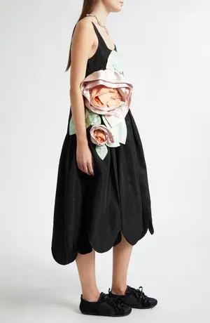 Simone Rocha Pressed Rosette Tilted Neck Dress