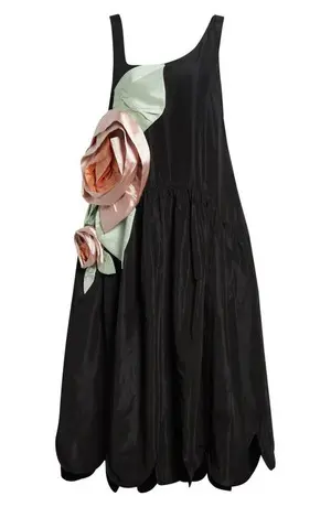 Simone Rocha Pressed Rosette Tilted Neck Dress