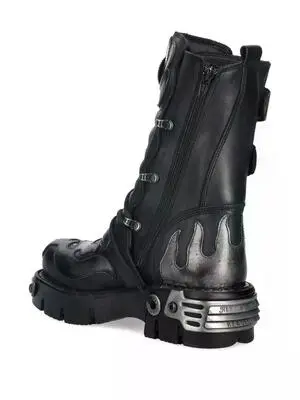 NEW ROCK Leather Buckled Boots