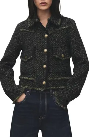 Mango Zip Front Tweed Jacket